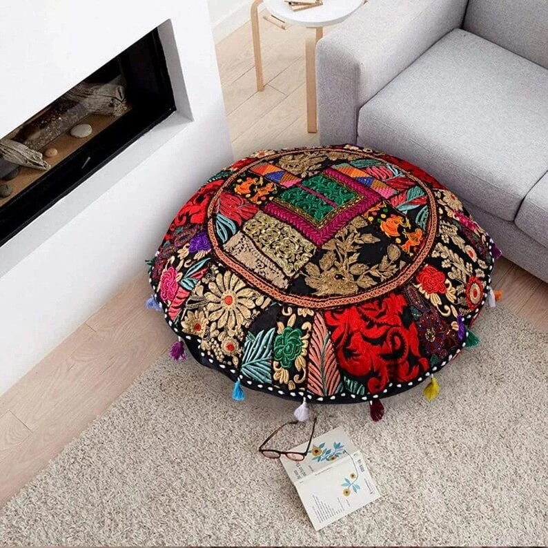 ROUND CUSHION Colorful Patchwork Round Cushion Cover Floor Cushions ...