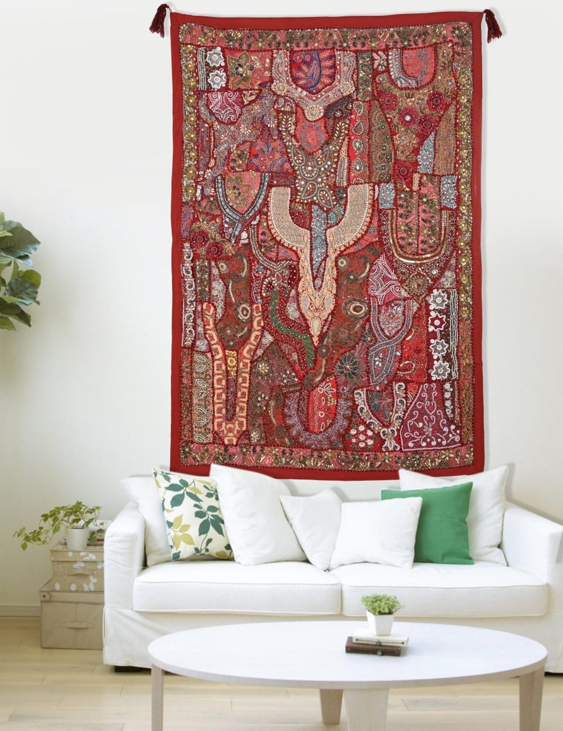 Indian Embroidered Wall Hanging Tapestry Patchwork Tapestry | Etsy