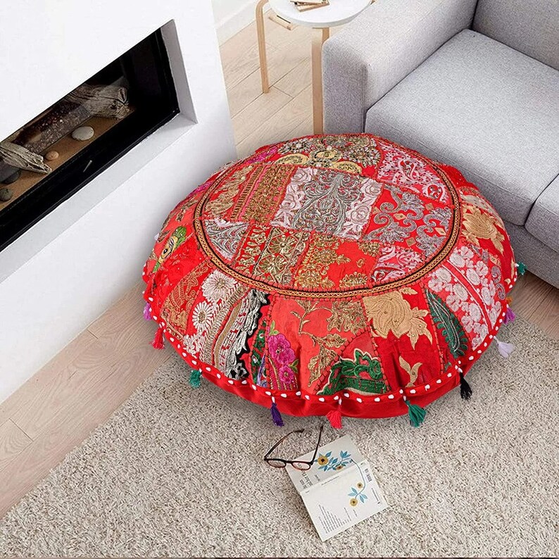 ROUND CUSHION Colorful Patchwork Round Cushion Cover Floor Cushions ...