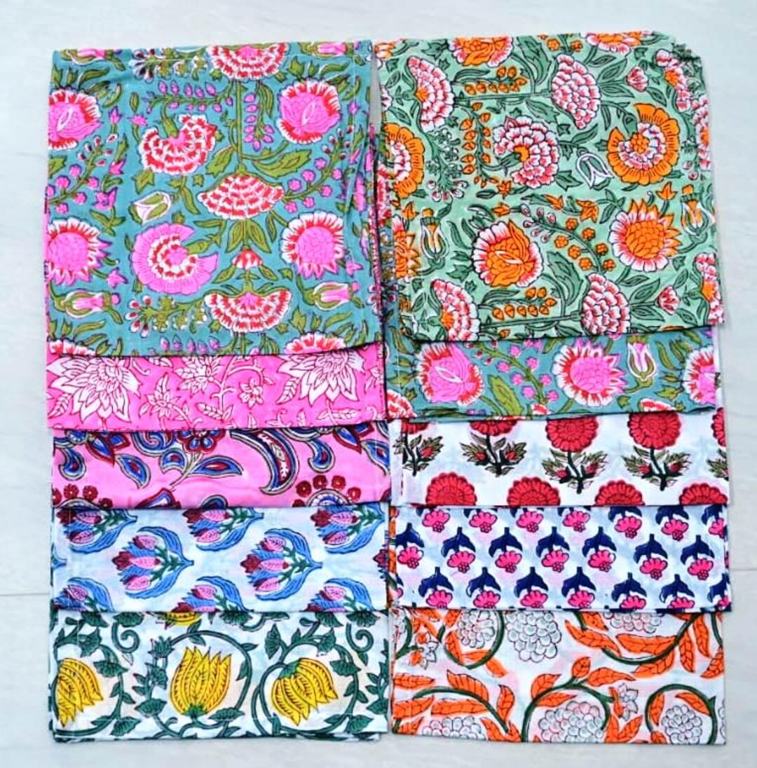 Colorful Block Print Handkerchief Bohemian Style Floral Hankie Cotton ...