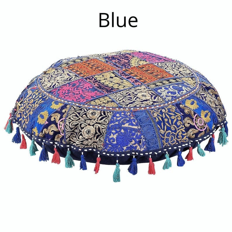 Round Cushions Boho Pillows Cover Patchwork Cushion Floor Cushions ...
