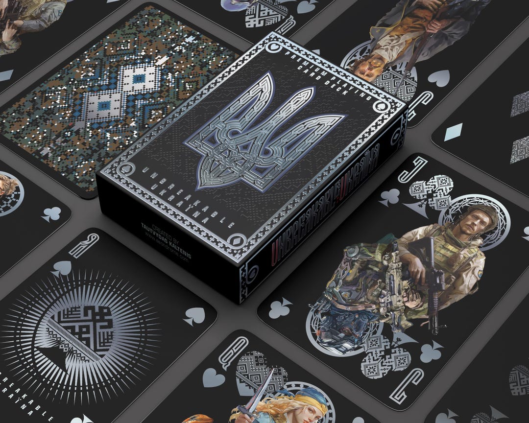 UNBREAKABLE UKRAÏNA Black Deck Custom Playing Illustrated Cards Trizub ...