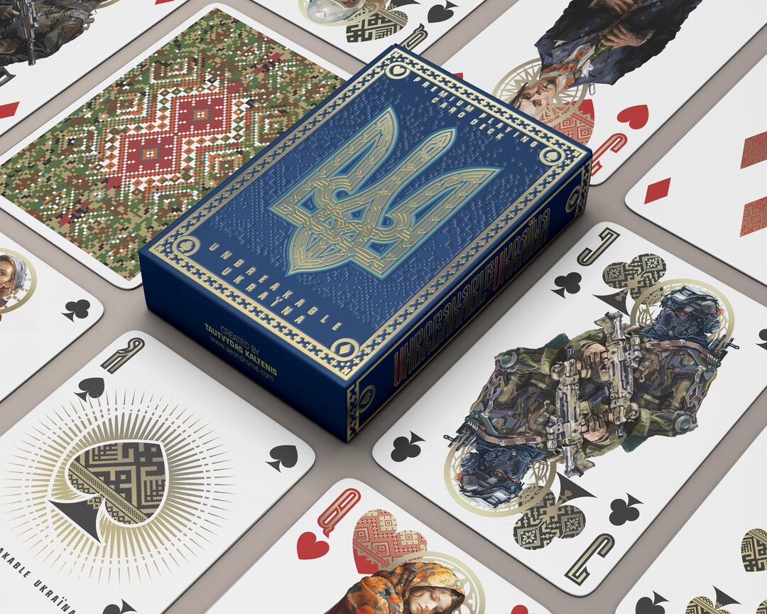 UNBREAKABLE UKRAÏNA Blue Deck Custom Playing Illustrated Cards Trizub ...