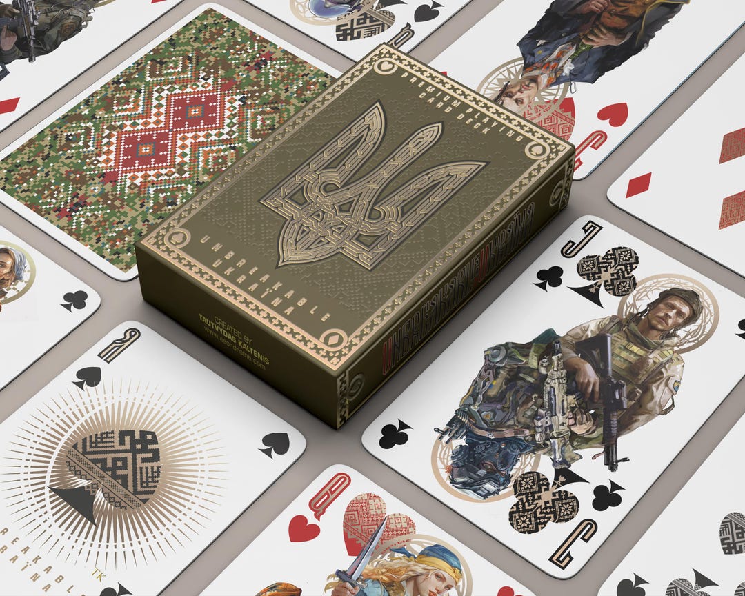 UNBREAKABLE UKRAÏNA Khaki Deck Custom Playing Illustrated Cards Trizub ...