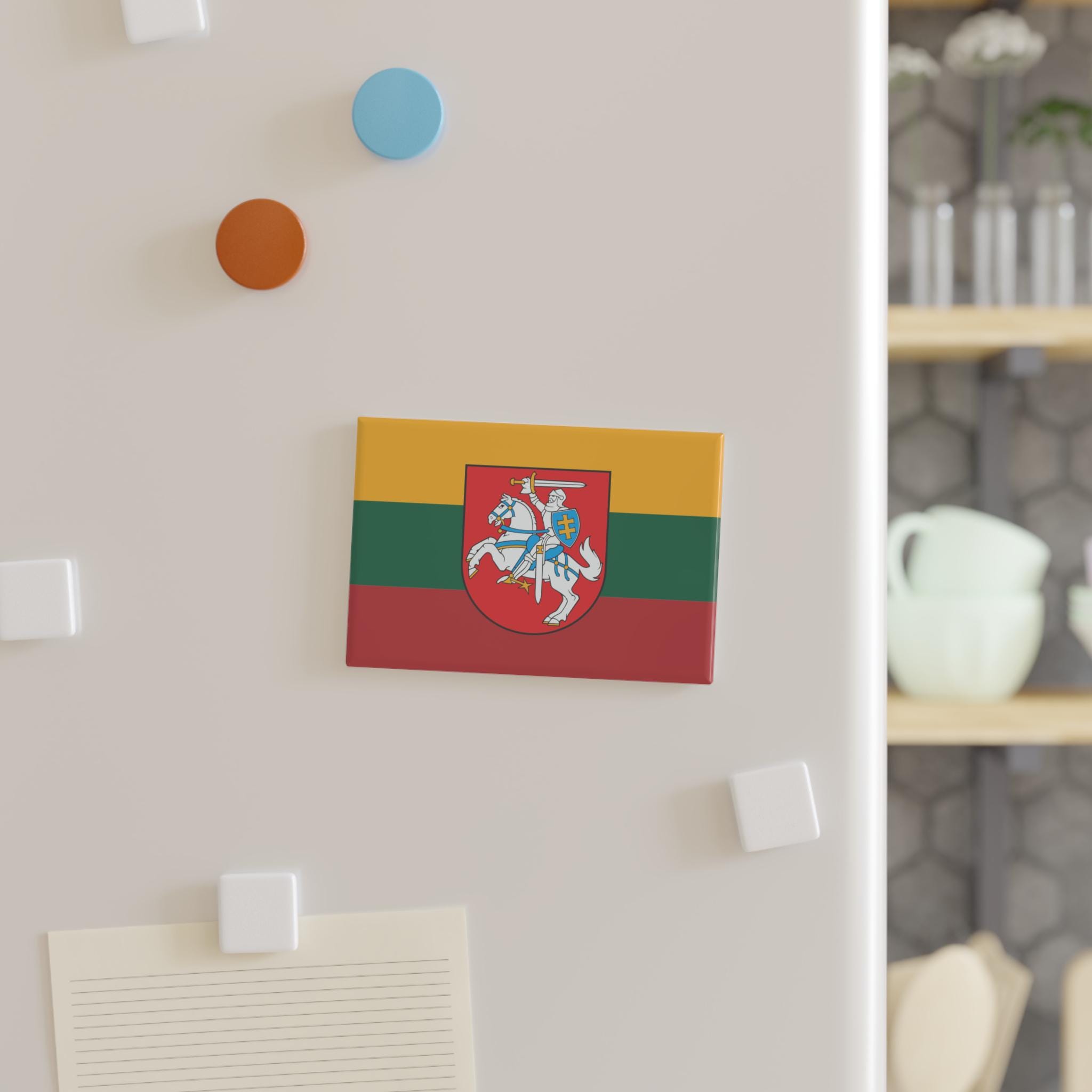 Lithuanian Flag Fridge Magnet Traditional and Vytis Coat of Arms Design ...