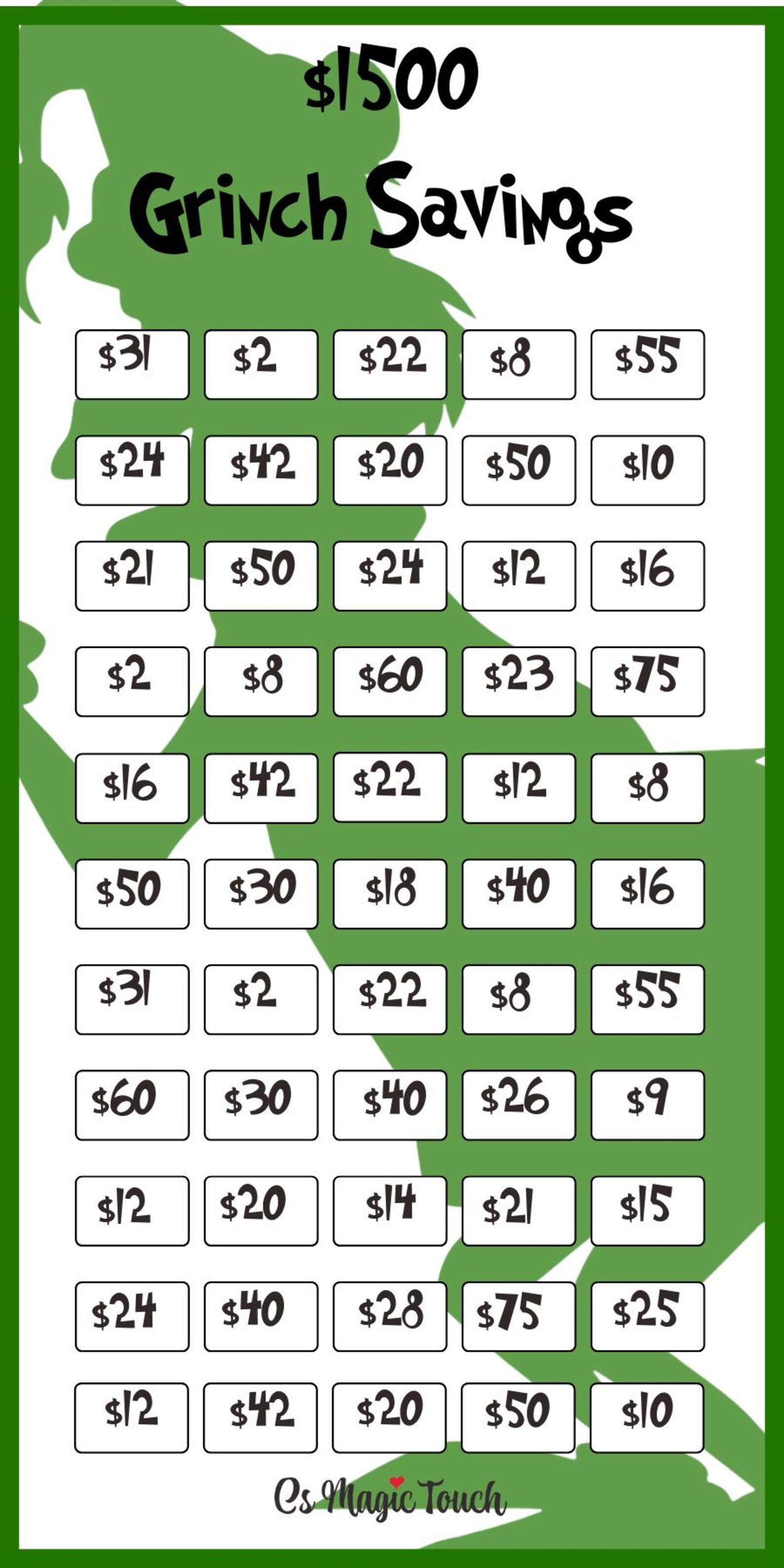 Money Savings Challenge Grinch Printable Challenges|digital Download ...