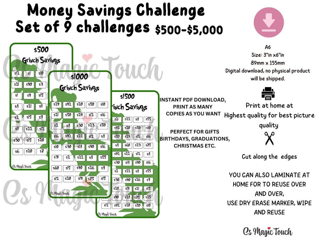 Money Savings Challenge Grinch Printable Challenges|digital Download ...