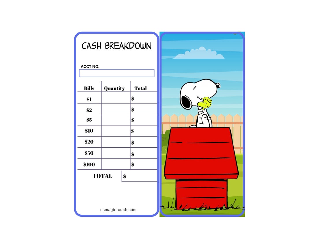 Laminated Snoopy Cash Breakdown Envelope 6.5x3 | Cash Withdrawal ...