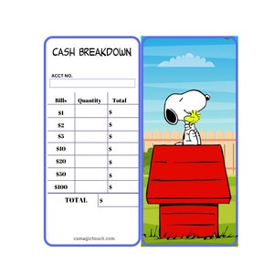 Laminated Snoopy Cash Breakdown Envelope 6.5x3 | Cash Withdrawal ...