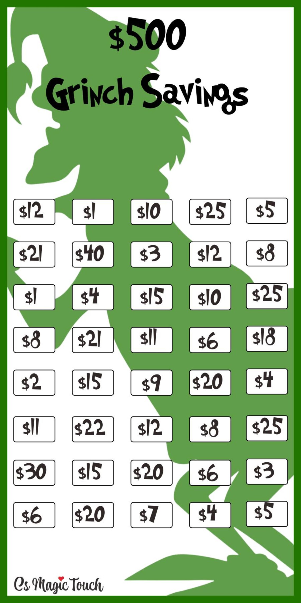 Money Savings Challenge Grinch Printable Challenges|digital Download ...