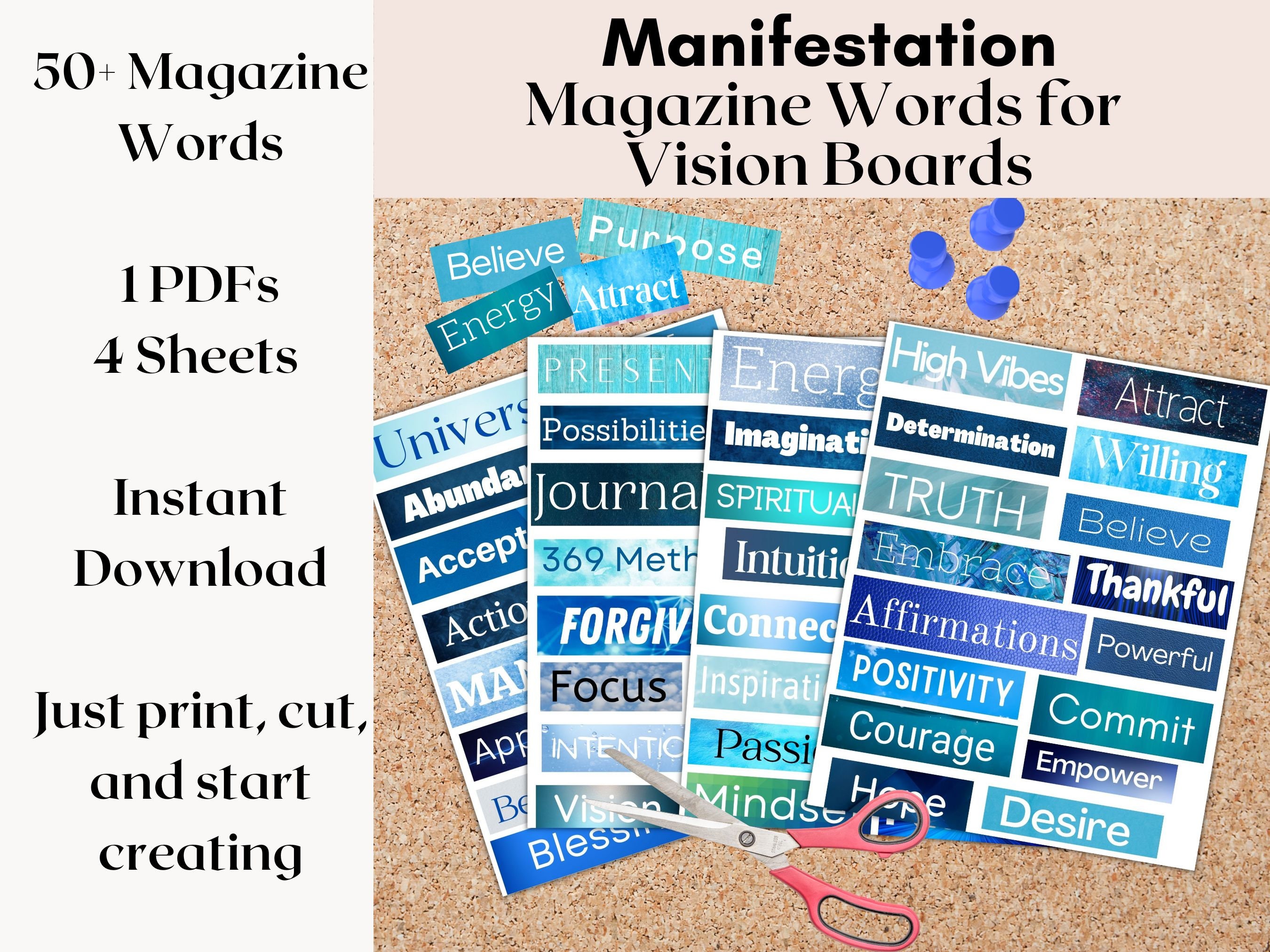 Vision Board Kit, Vision Board Printables, Printable Magazine Words ...