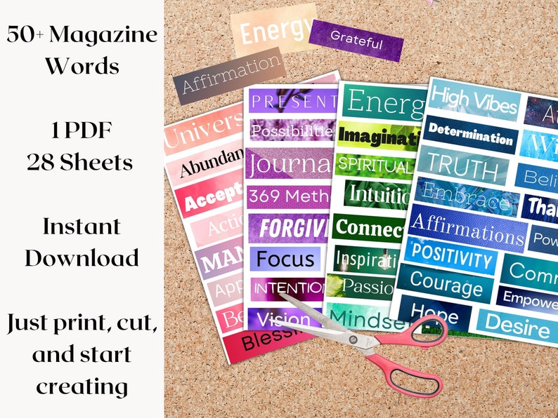 Vision Board Kit, Vision Board Printables, Printable Magazine Words ...