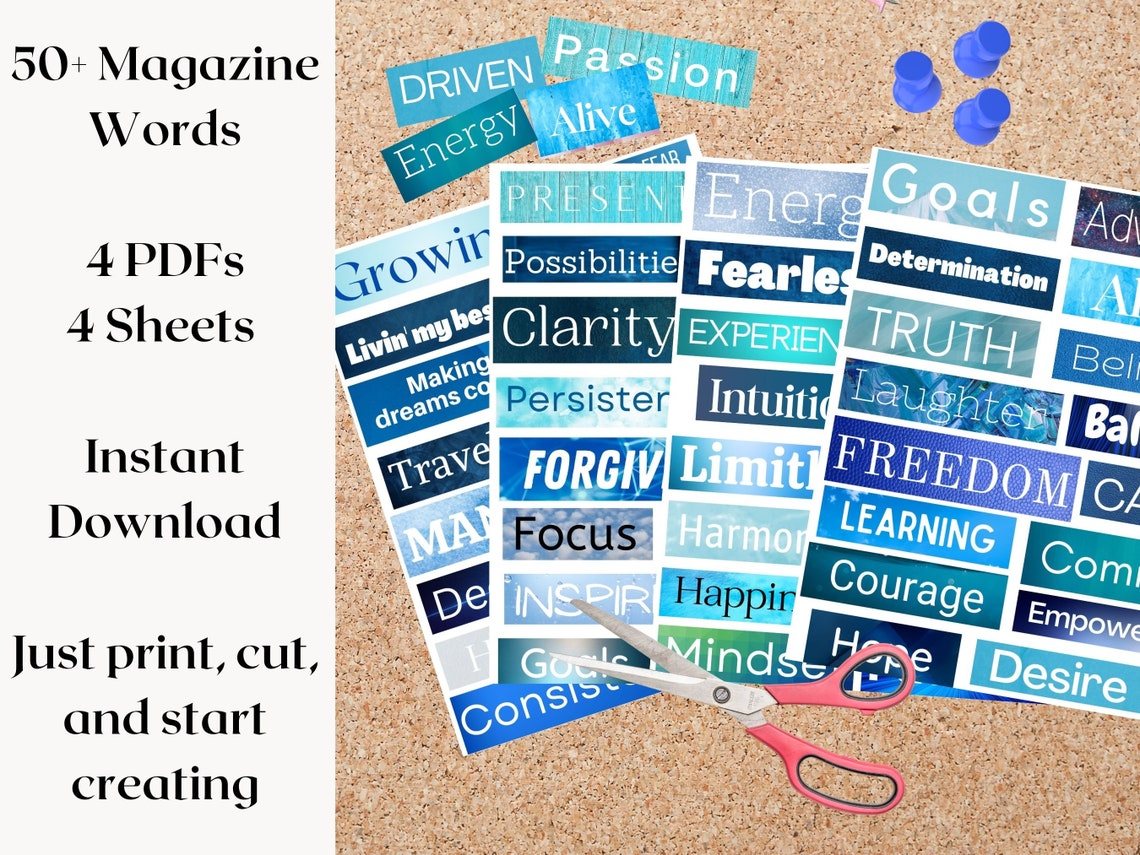 Vision Board Kit, Vision Board Printables, Printable Magazine Words ...