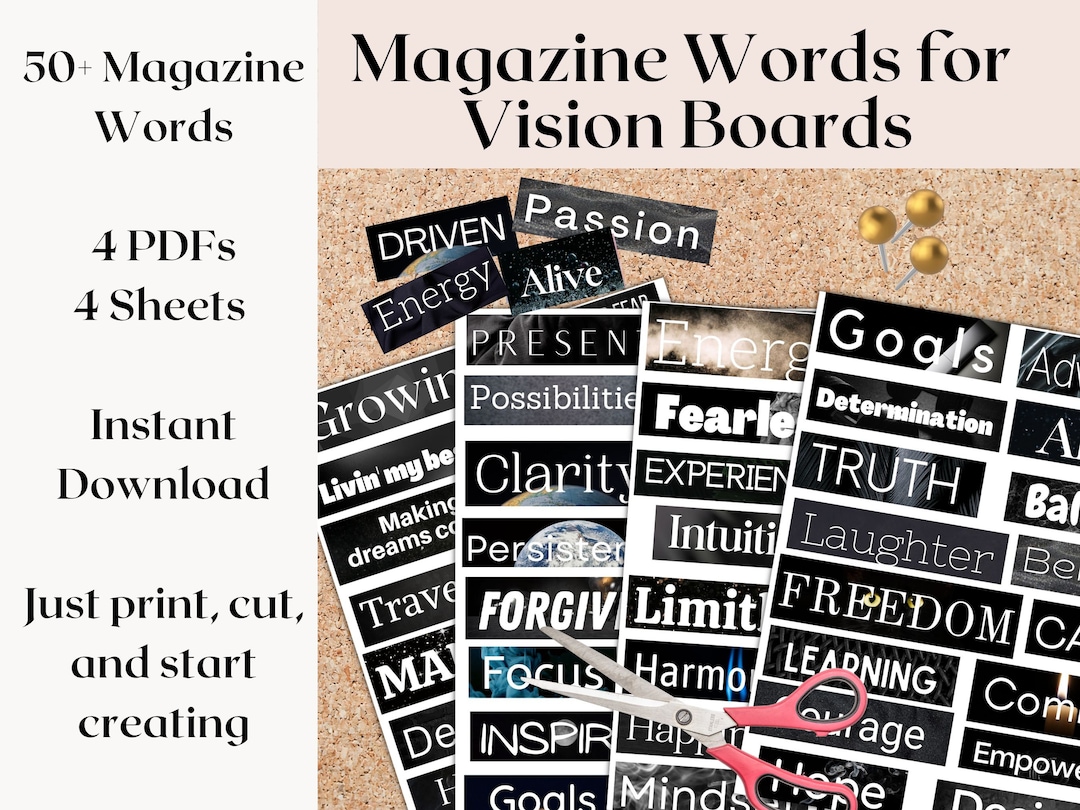 Vision Board Kit, Vision Board Printables, Printable Magazine Words ...