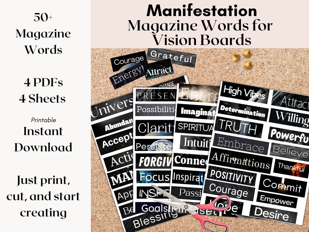 Vision Board Kit, Vision Board Printables, Printable Magazine Words ...