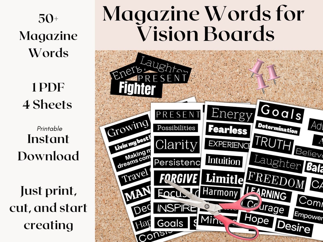 Vision Board Kit, Vision Board Printables, Printable Magazine Words ...