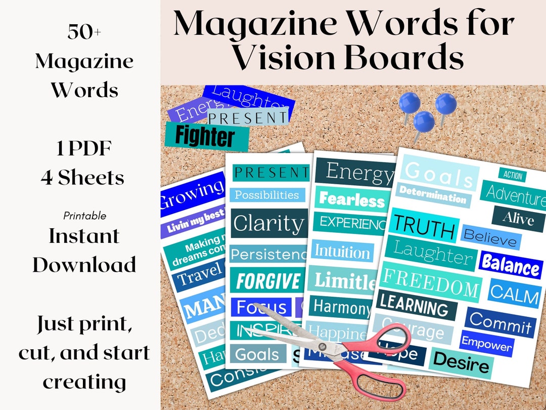 Vision Board Kit, Vision Board Printables, Printable Magazine Words ...