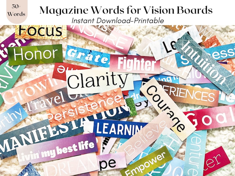 Vision Board Kit, Vision Board Printables, Printable Magazine Words ...