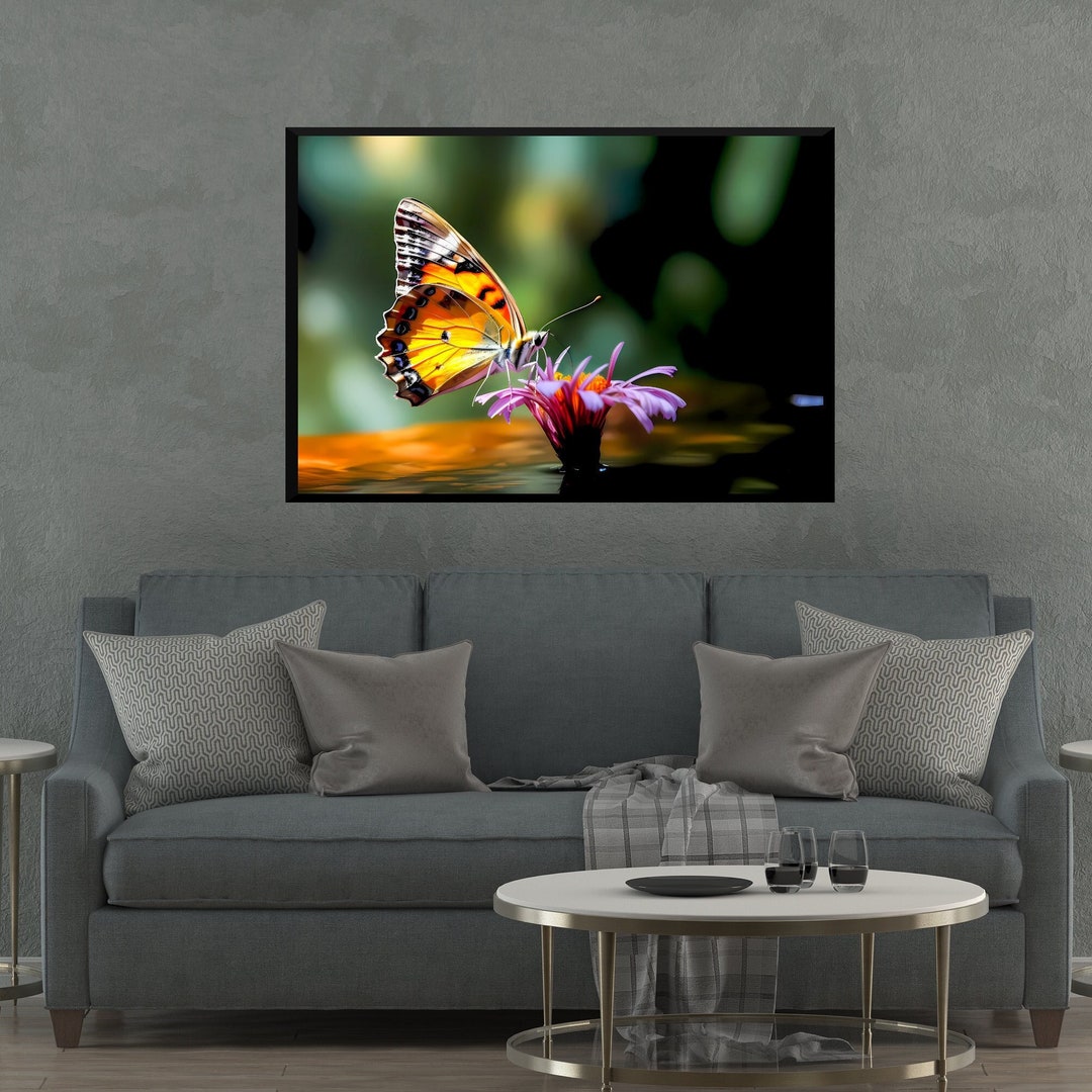 Butterfly Poster, Digital Download Picture, Butterfly on Pink Flower - Etsy