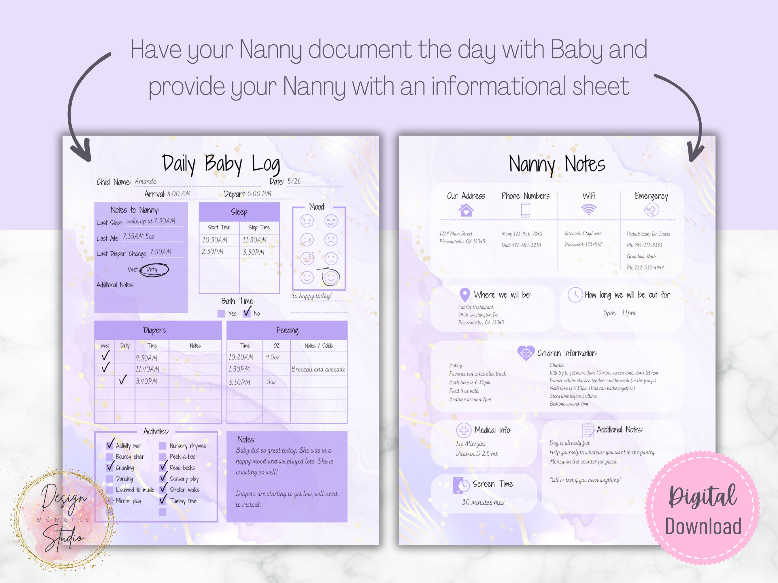 Nanny Notes for Nanny Binder Babysitter Notes Nanny Schedule and Baby ...