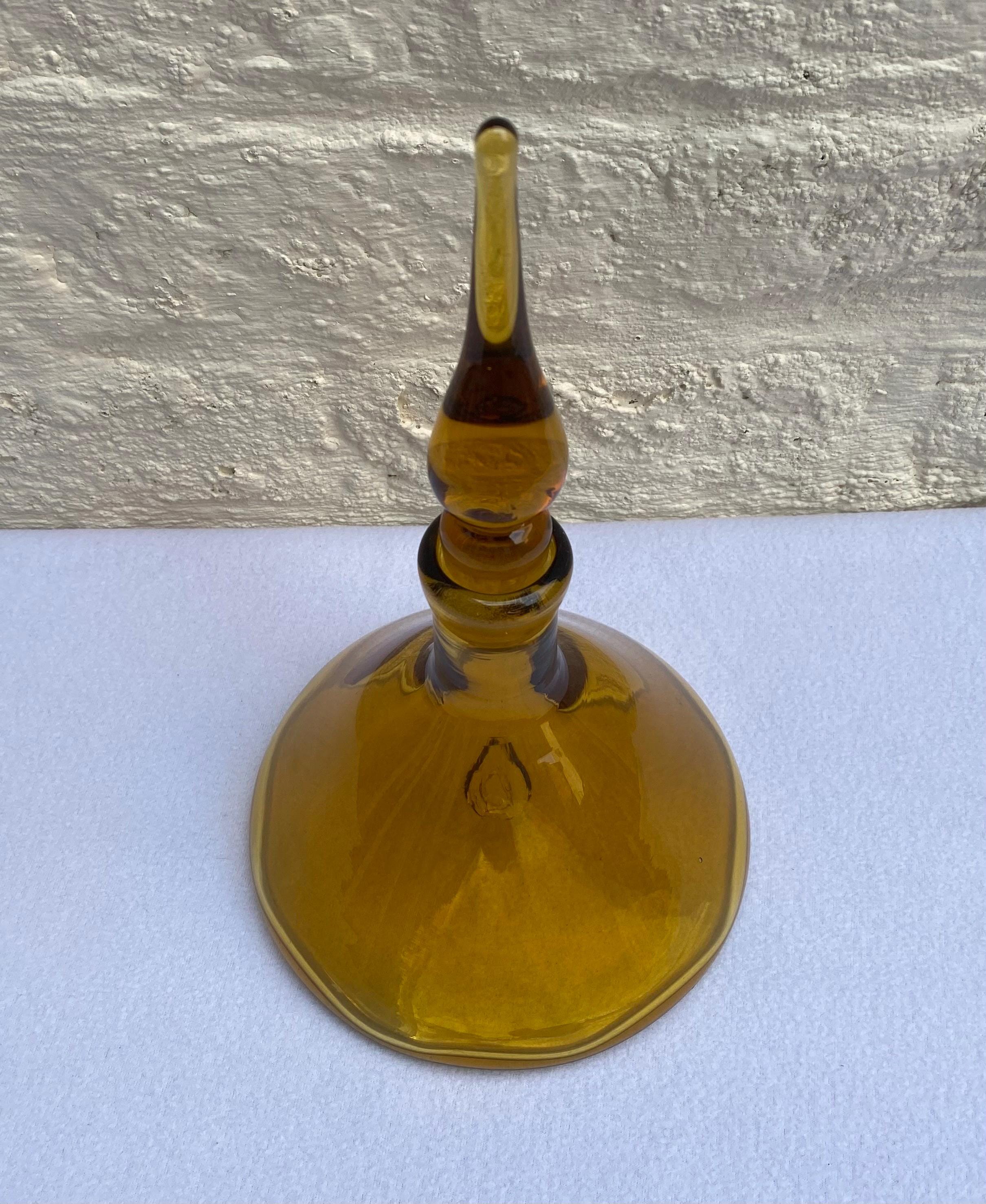 Vintage Mid Century Blenko Amber Art Glass Flame Stopper Genie Bottle ...