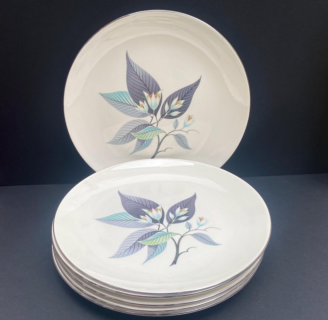 Six Vintage Homer Laughlin Rhythm Shape Lotus Hai 10 Inch Dinner Plates ...