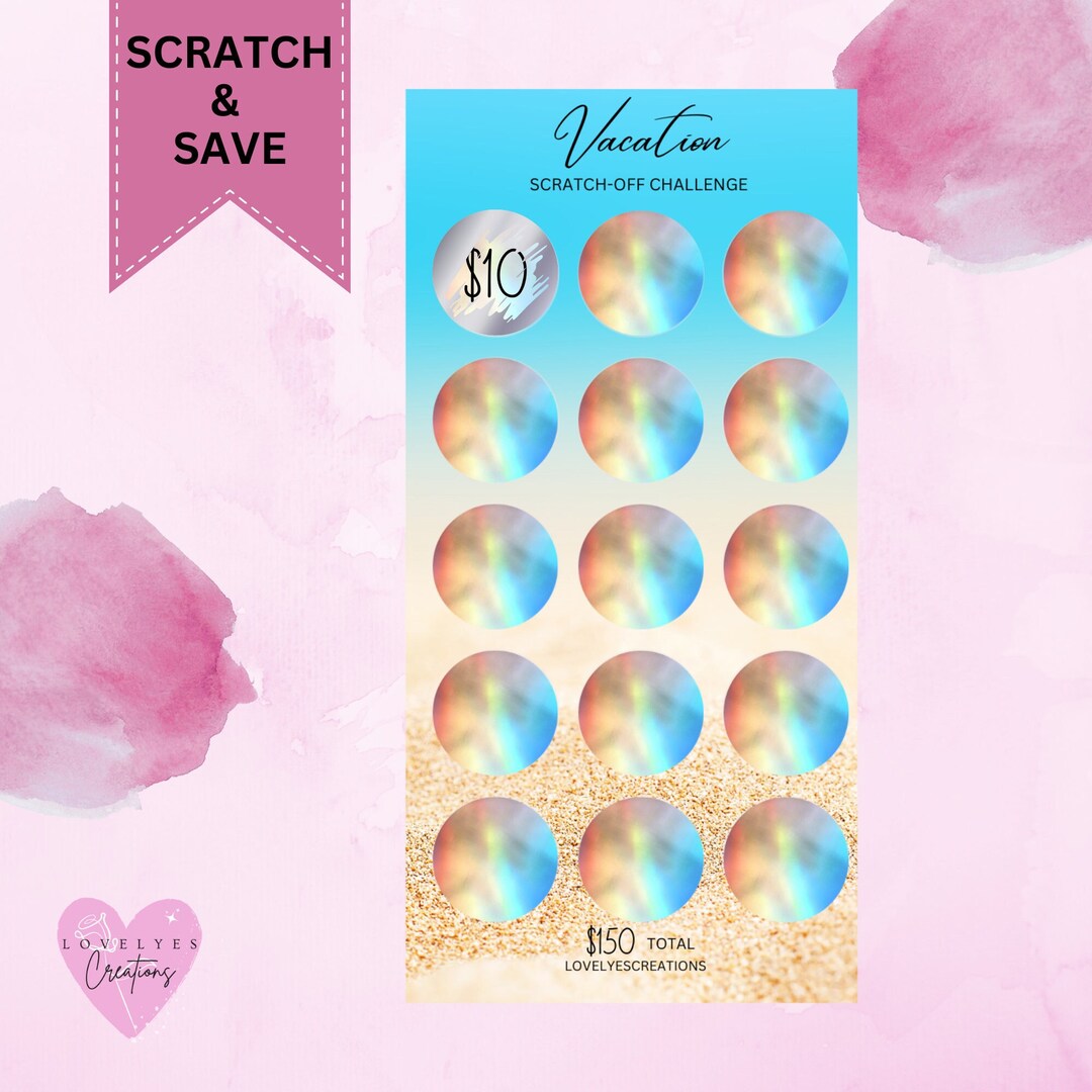 Vacation Savings Scratch off Challenge, Money Challenges, Mystery Scratch off Card, Savings ...