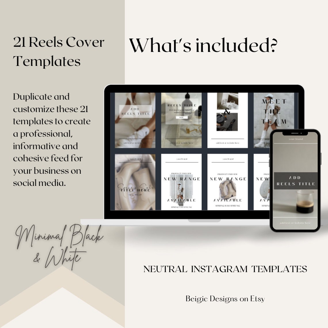 Reels Template for Businesses Minimal Black& White Modern Templates - Etsy