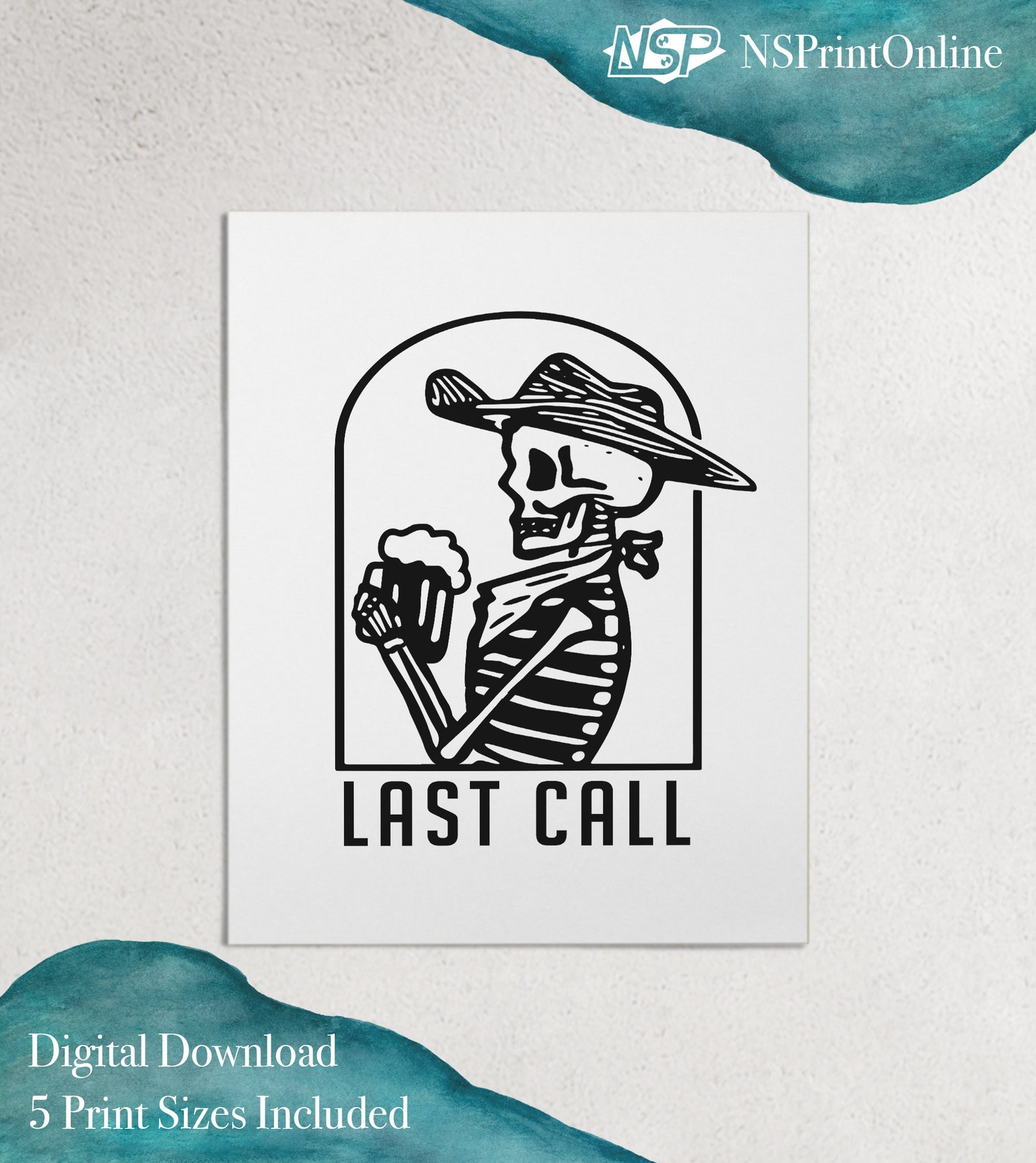 Skeleton Cowboy Print, Western Gothic Bar Sign, Goth Decor for Home Bar ...