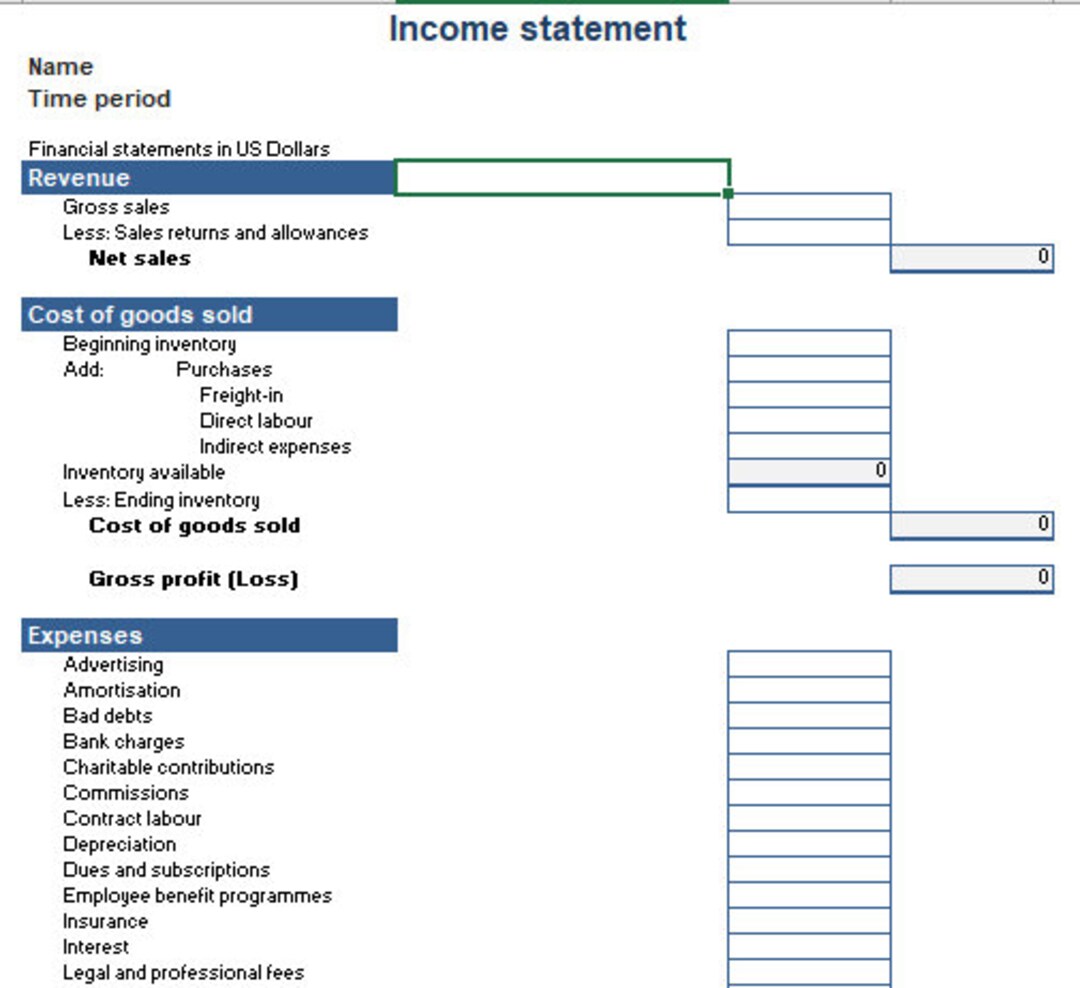 Income Statement 1 Year Excel Template Etsy