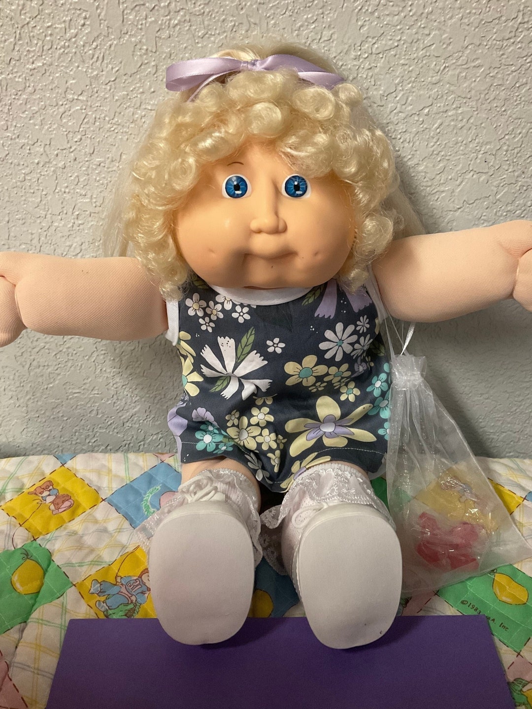 Vintage Cabbage Patch Kid Girl Blonde Cornsilk Hair Blue Eyes Head Mold #12 P Factory 1987 Gifts ...