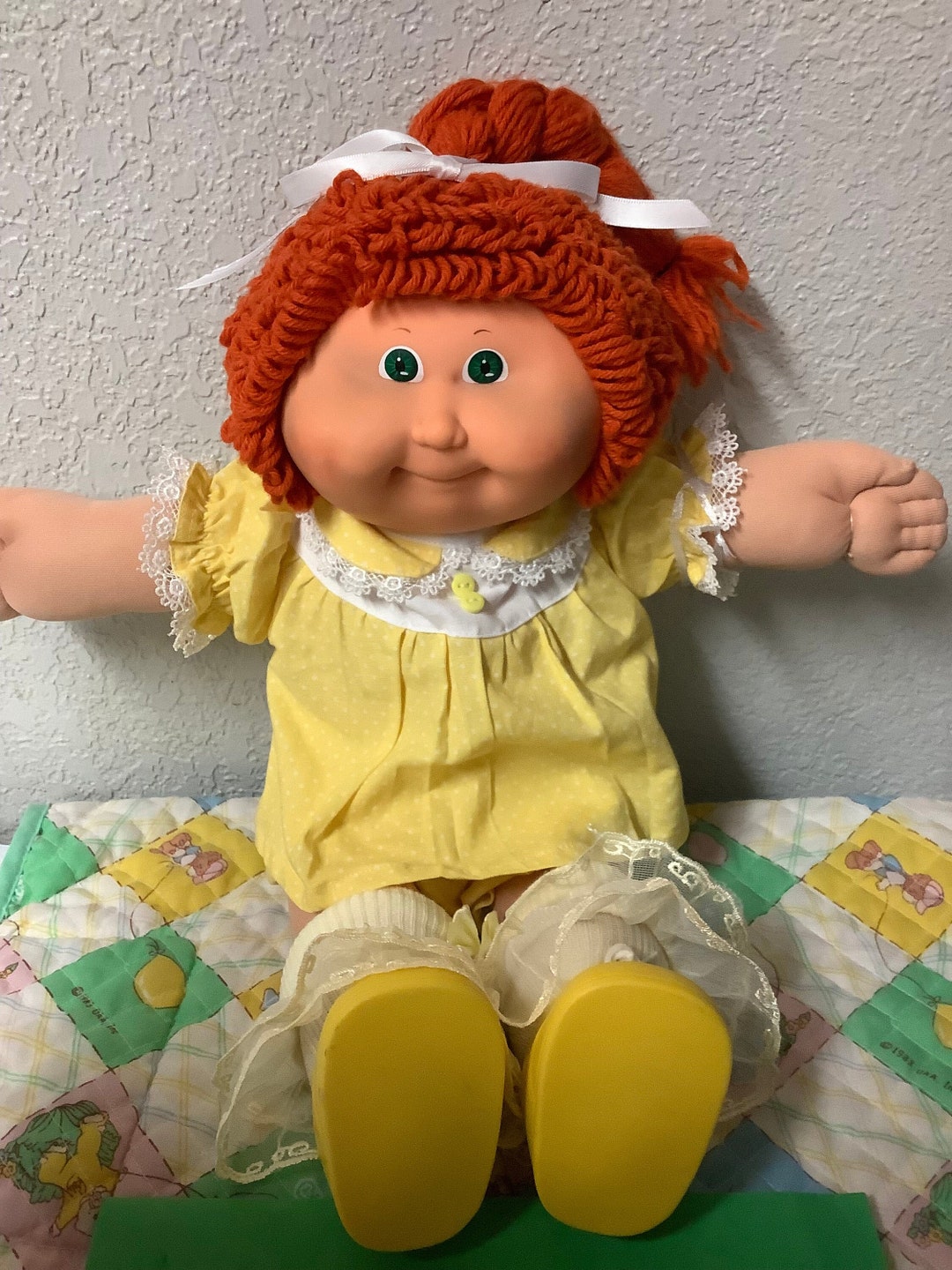 RARE Vintage Cabbage Patch Kid Red Single Poodle Pony Green Eyes Head ...