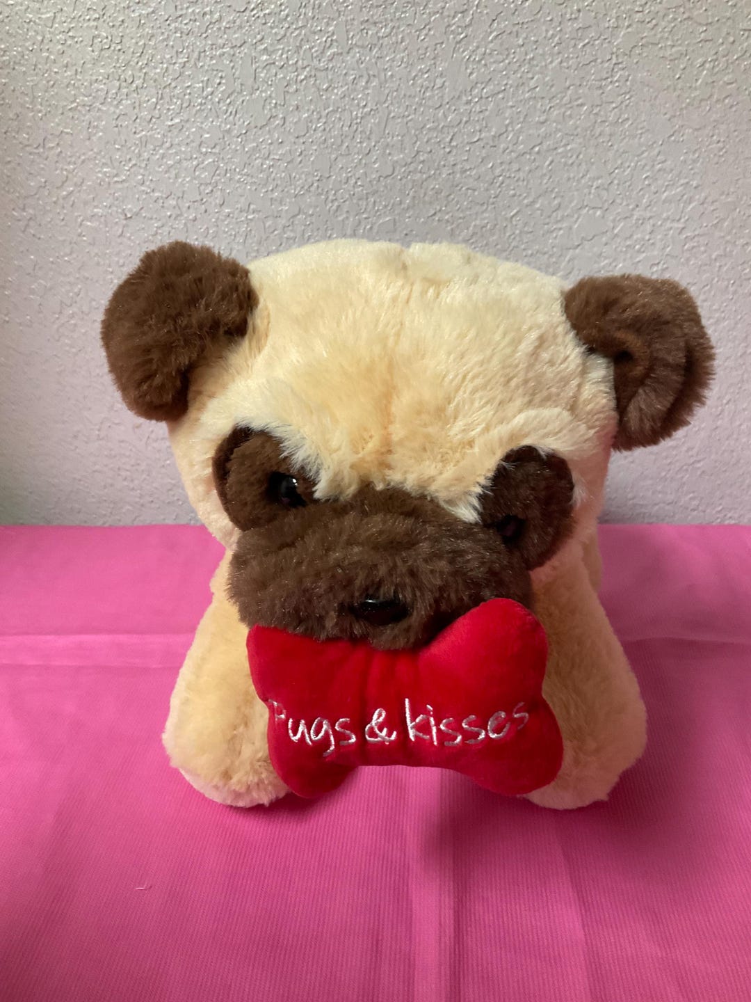 Tan Plush Pug Puppy Dog "pugs & Kisses" Bone Stuffed Animal Plush Toys ...