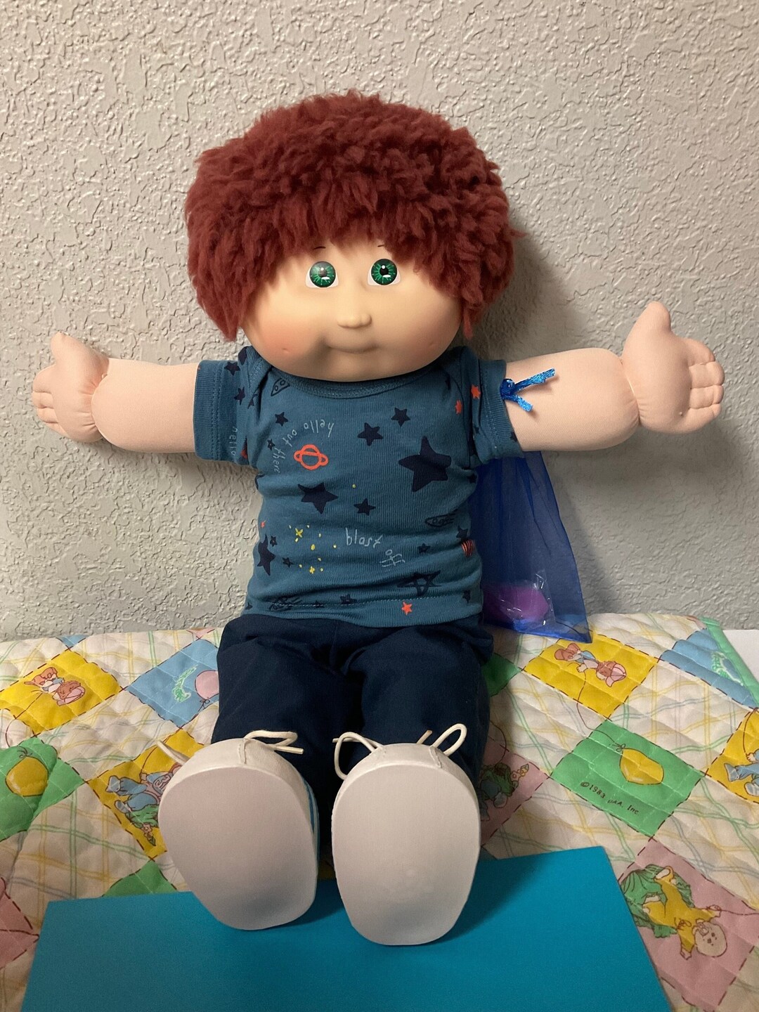 RARE Cabbage Patch Kid 25th Anniversary Boy Auburn Fuzzy Hair Green ...