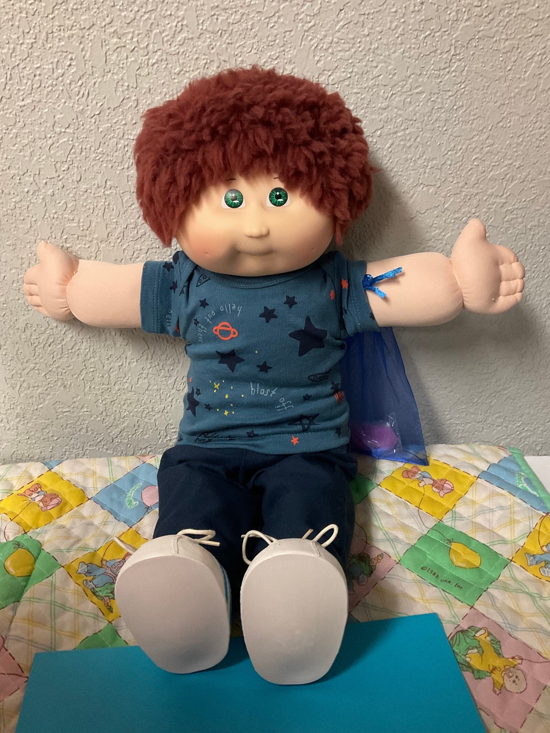 RARE Cabbage Patch Kid 25th Anniversary Boy Auburn Fuzzy Hair Green ...