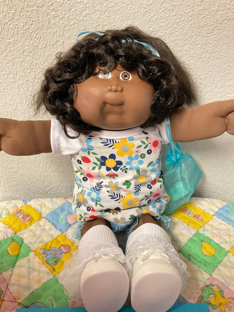 VERY RARE Vintage Cabbage Patch Kid Girl African American Head Mold 14 Black Cornsilk Pony Brown ...