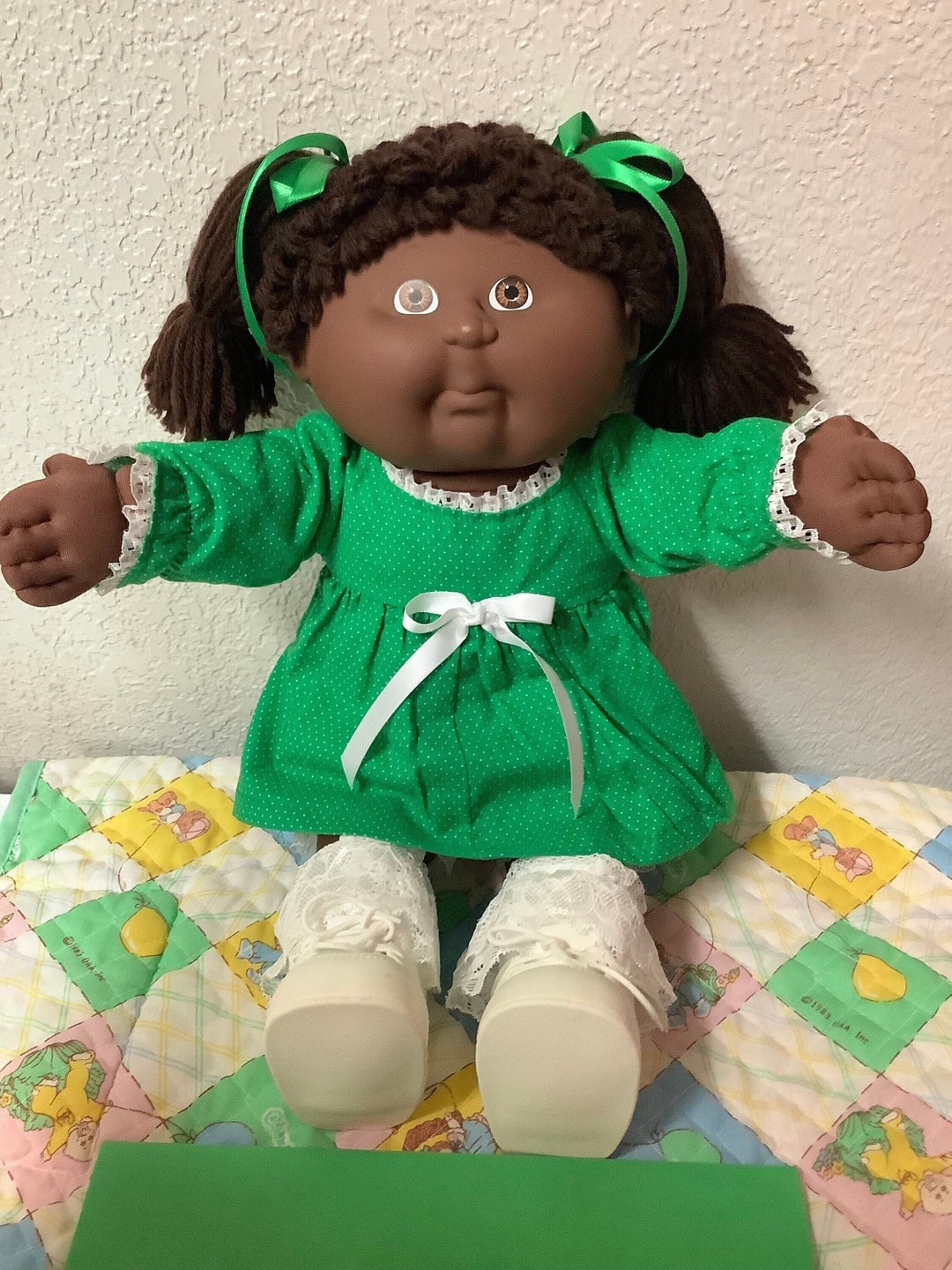 RARE Vintage Cabbage Patch Kid African American HASBRO Posable Girl Dark Brown Poodle Ponies ...