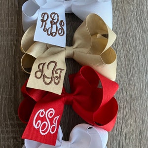 5 Inch Monogrammed Boutique Hair Bows, Initial Embroidered Bow ...