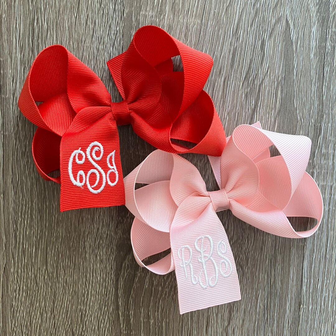 5 Inch Monogrammed Boutique Hair Bows, Initial Embroidered Bow ...