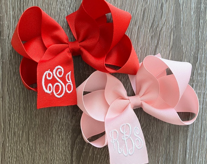 5 Inch Monogrammed Boutique Hair Bows, Initial Embroidered Bow ...