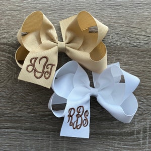 5 Inch Monogrammed Boutique Hair Bows, Initial Embroidered Bow ...