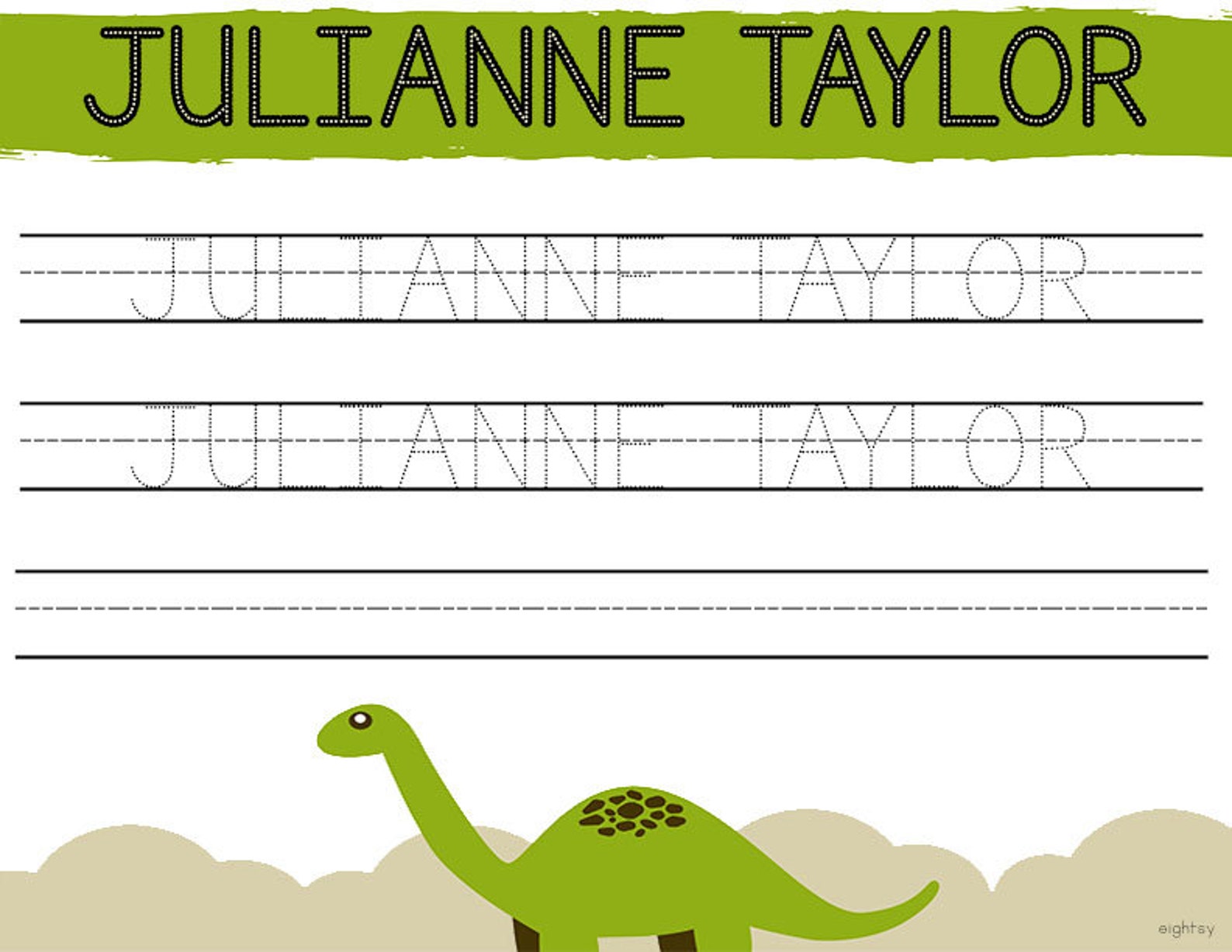 Custom Name Tracing Practice. Dinosaur Handwriting Trace Personalized ...