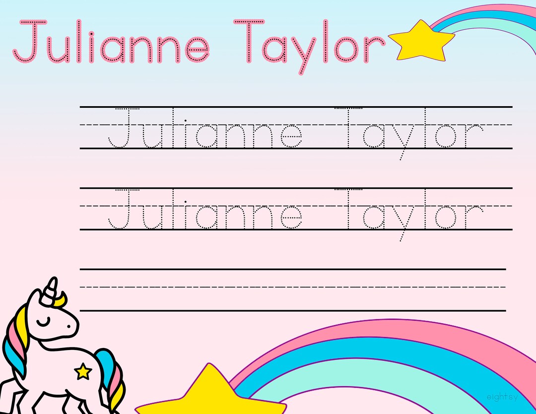 Custom Name Tracing Practice. Unicorn Handwriting Trace Personalized ...
