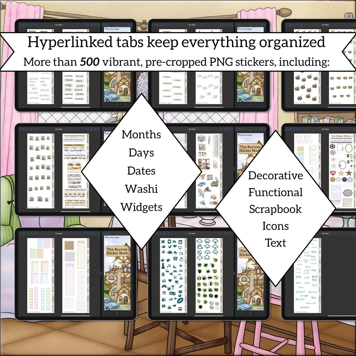 The Burrow Digital Planner Stickers, Hand-drawn Wizarding PNG ...
