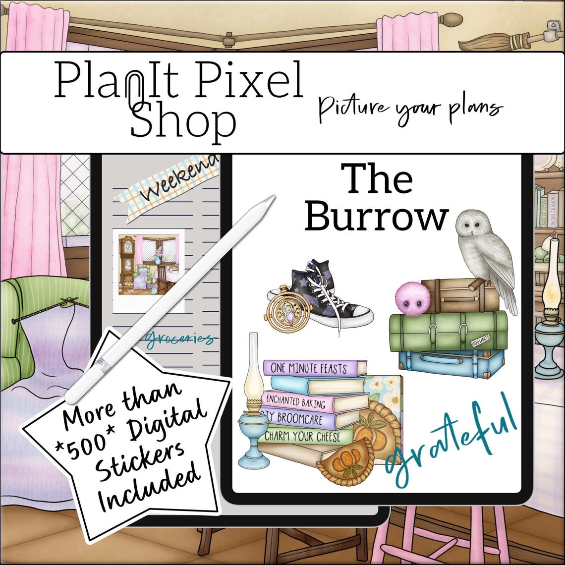 The Burrow Digital Planner Stickers, Hand-drawn Wizarding PNG ...