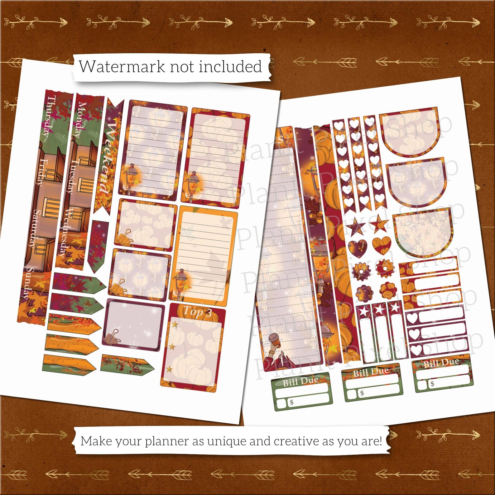 Printable Autumn Magic Planner Stickers, Weekly HP Big Fall Leaves ...