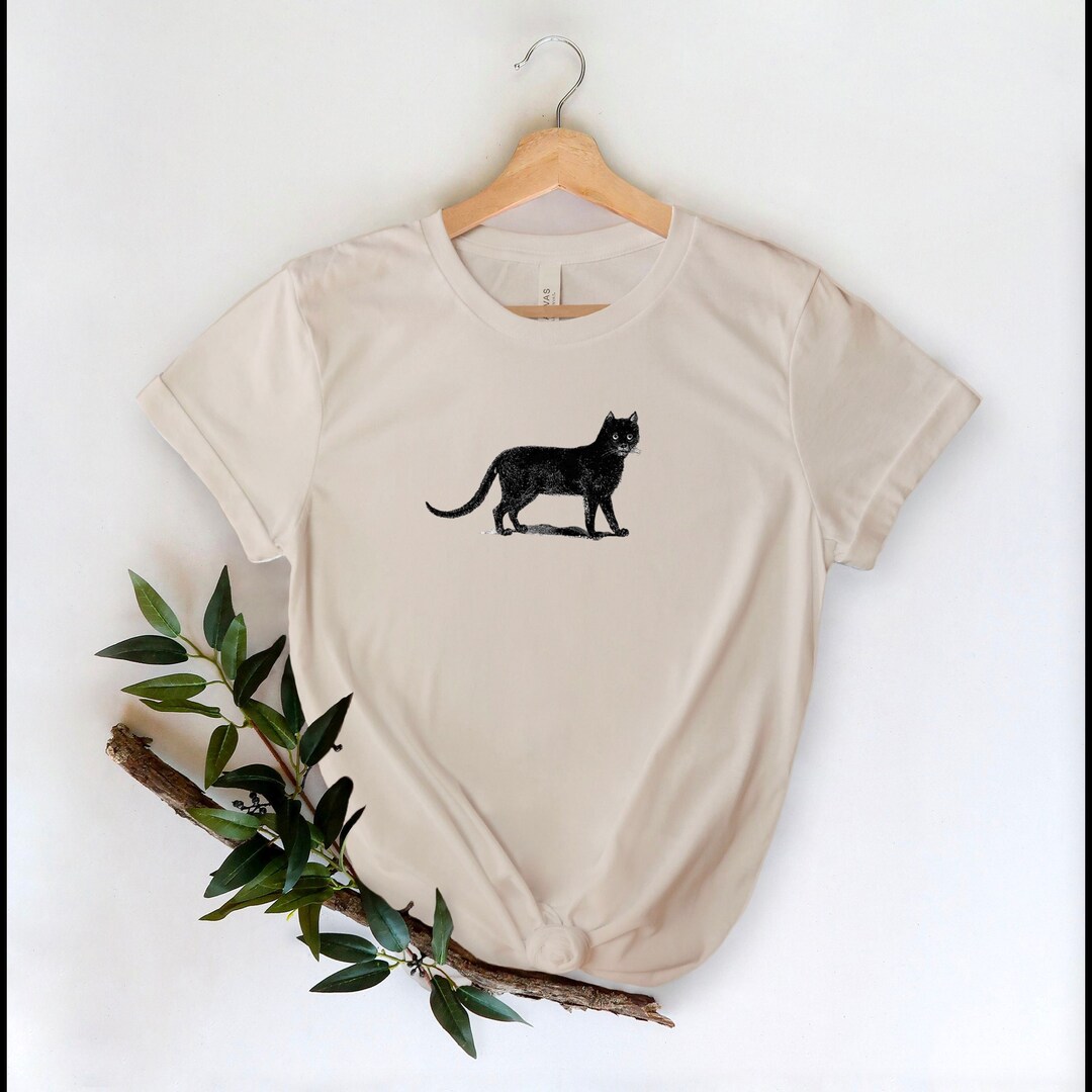 Black Cat Shirt, Vintage Tee, Linograph, Illustration, Block Print, Art ...