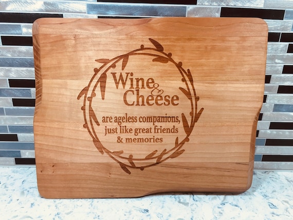 Beautiful Engraved Wine and Cheese & Friends Design on Cherry - Etsy