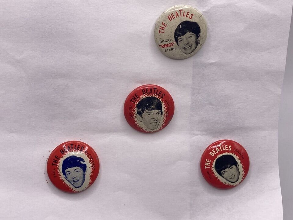 Vintage 1964 Lot of 4 THE BEATLES Pinback Buttons, Green Duck Seltaeb ...