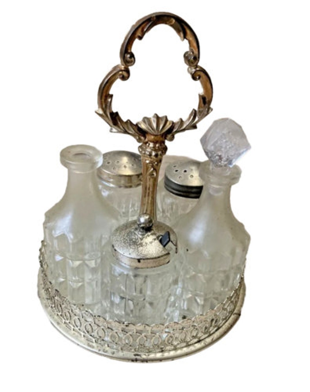 Condiment Server Set of 6 Made in England Silver Plate & Glass Pieces ...